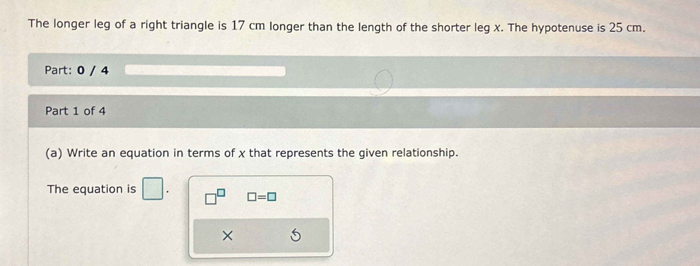 Solved The longer leg of a right triangle is 17cm ﻿longer | Chegg.com