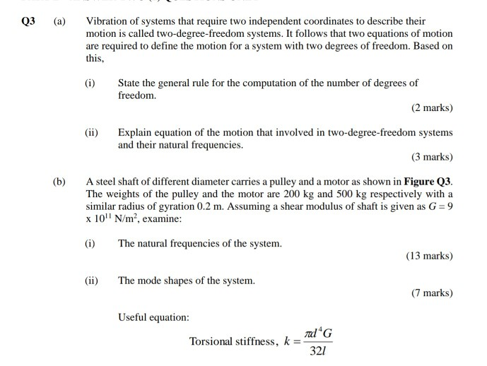 Solved Q3 (a) Vibration of systems that require two | Chegg.com