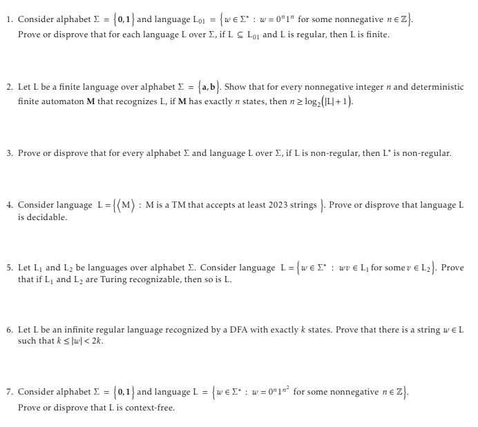 Consider alphabet Σ={0,1} ﻿and language | Chegg.com