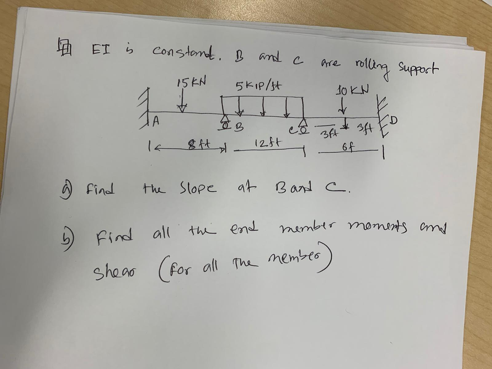Solved EI is constant. B ﻿and C ﻿are rolling supporta) ﻿Find | Chegg.com