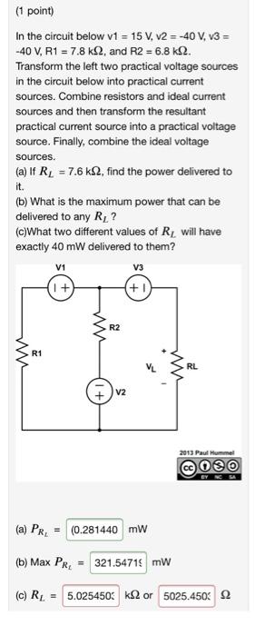 Solved In the circuit below v1 = 15 V, v2 = -40 V, v3 = -40 | Chegg.com