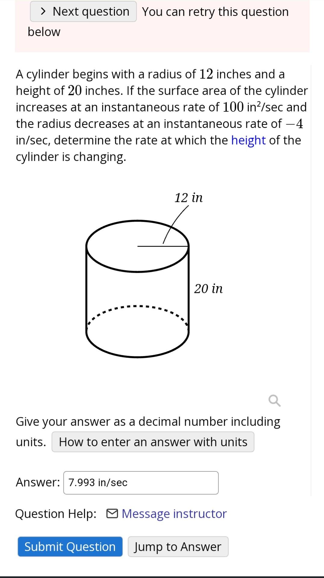 Solved You can retry this question below A cylinder begins | Chegg.com