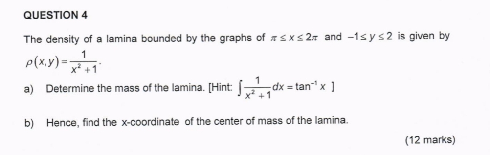 Solved QUESTION 4The density of a lamina bounded by the | Chegg.com