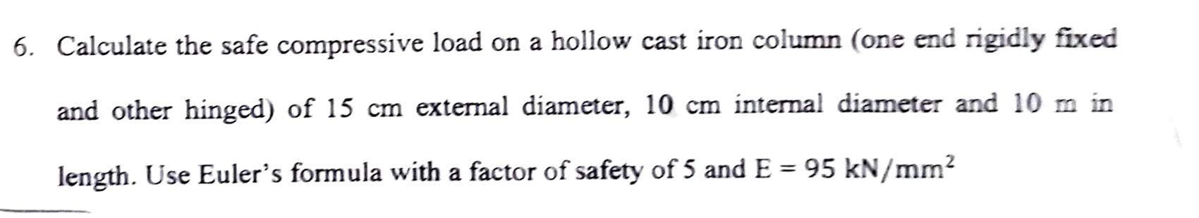Solved Calculate the safe compressive load on a hollow cast | Chegg.com