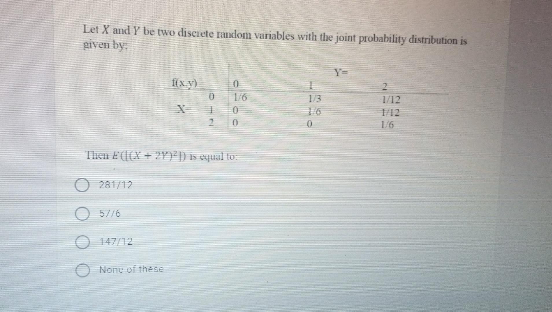 Solved Let X and Y be two discrete random variables with the | Chegg.com