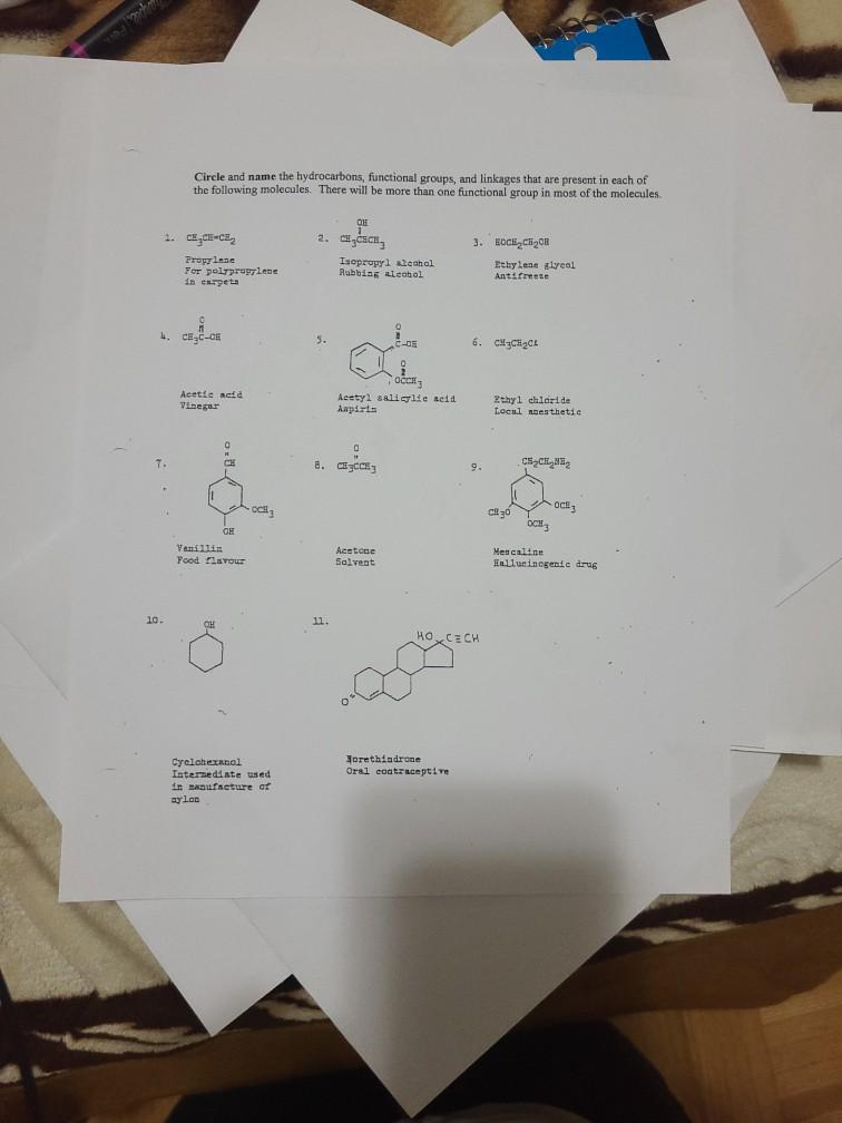 Solved Circle and name the hydrocarbons, functional groups, | Chegg.com