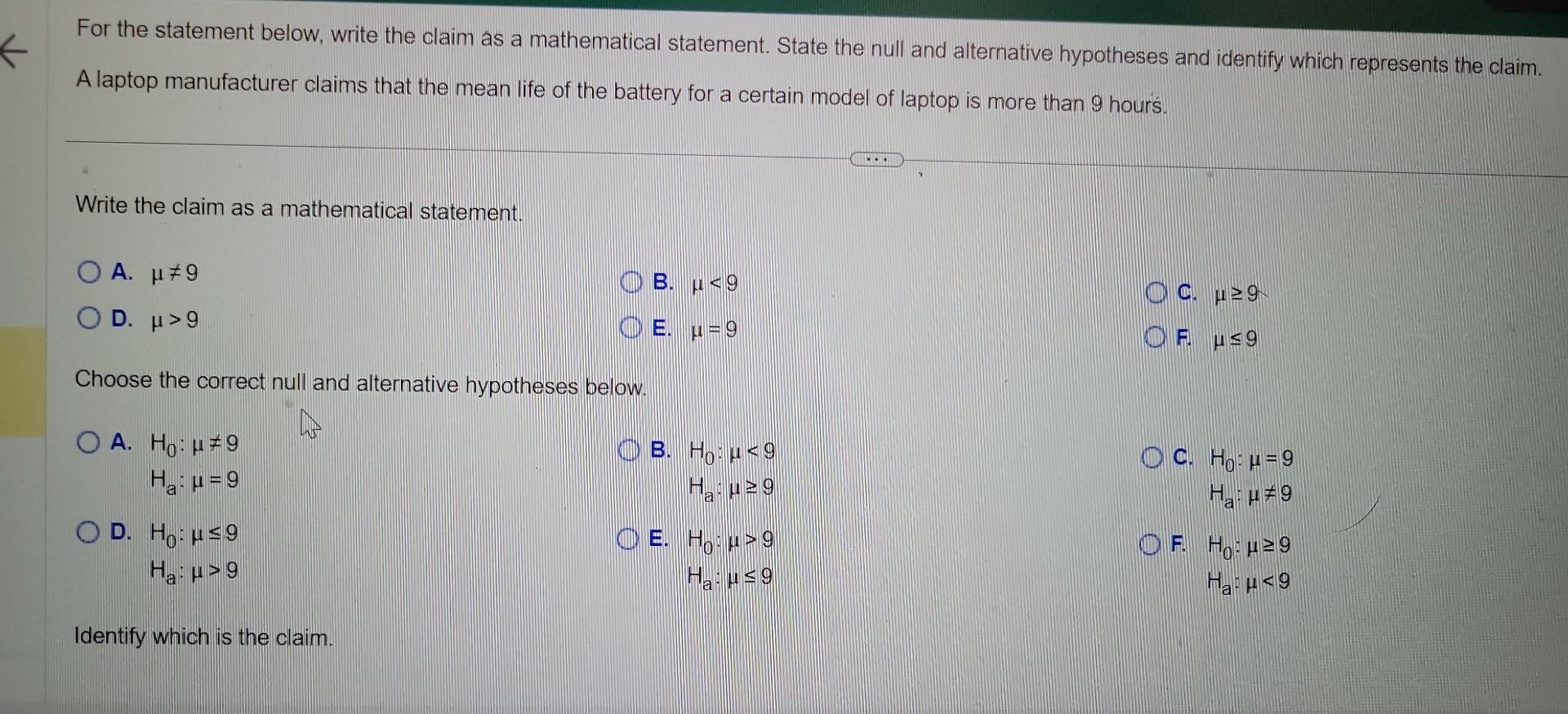 Solved For the statement below, write the claim as a | Chegg.com
