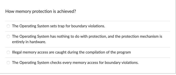 Solved How memory protection is achieved? The Operating | Chegg.com