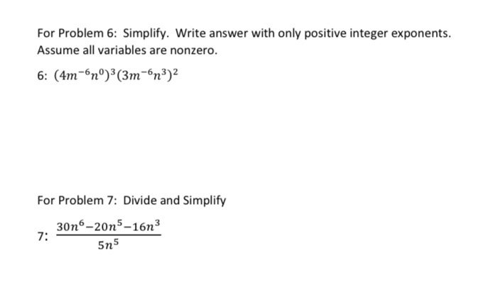 Solved For Problem 6: Simplify. Write answer with only | Chegg.com