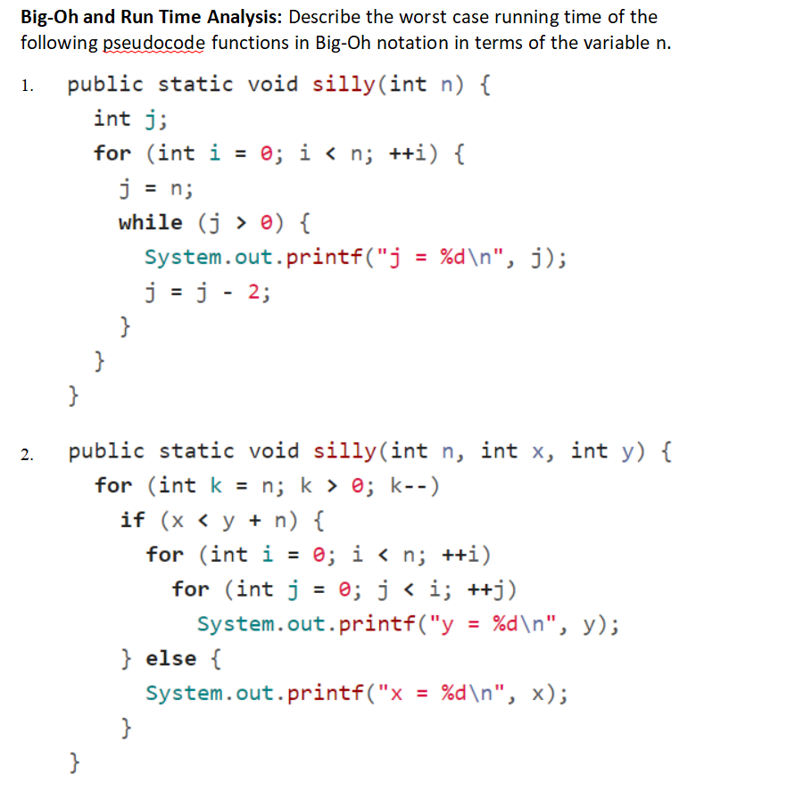 Big-Oh and Run Time Analysis: Describe the worst case | Chegg.com