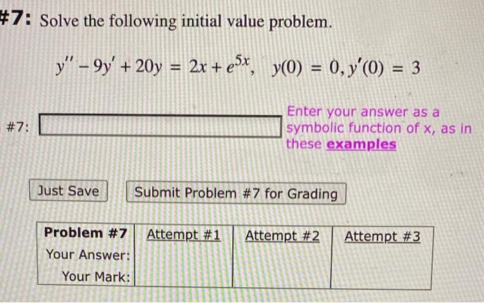Solved E7: Solve the following initial value problem. | Chegg.com