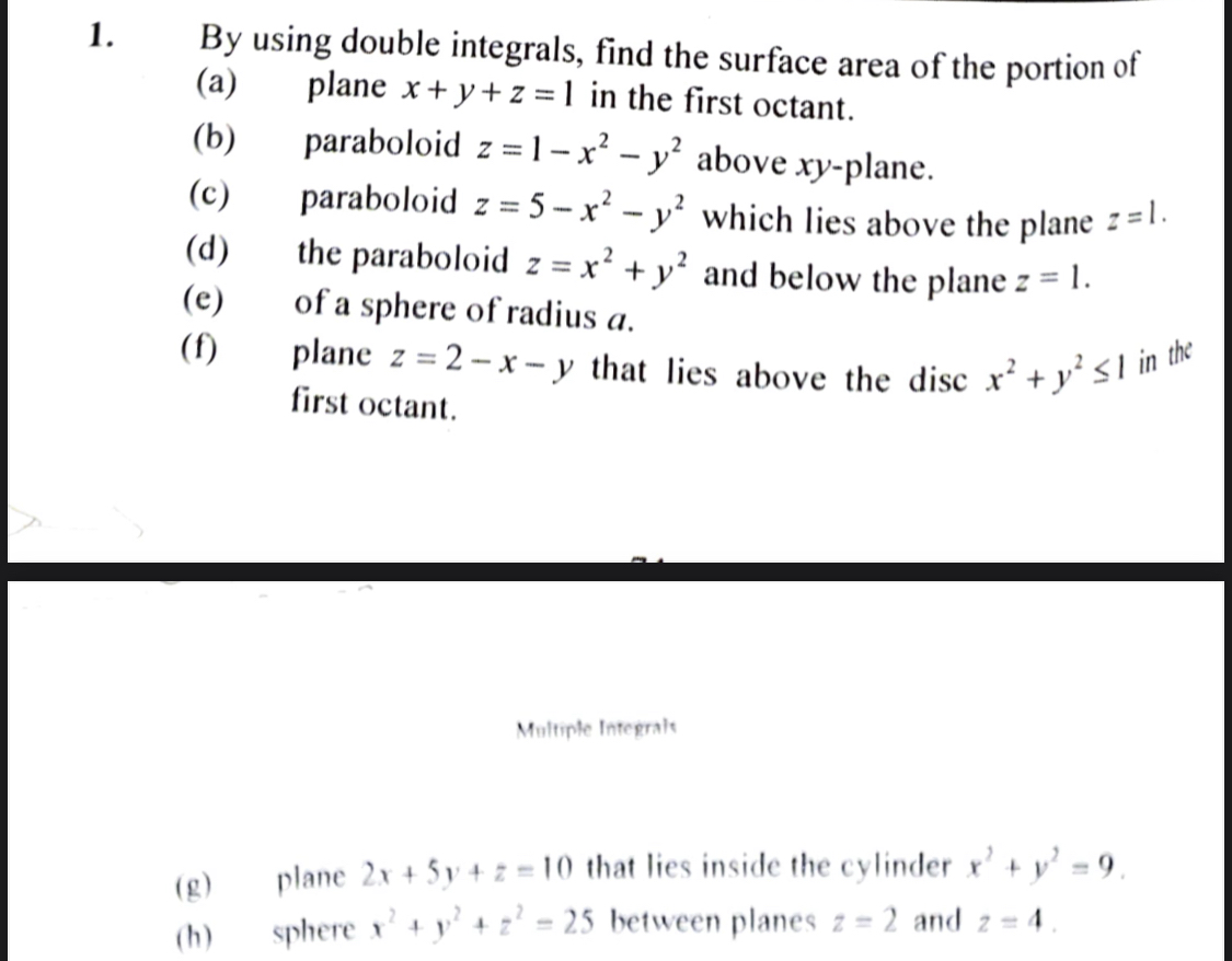 Solved By using double integrals, find the surface area of | Chegg.com