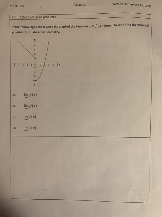 Solved MATH-181 Calculus ! Written Homework, Dr. Lang 2.2 p. | Chegg.com