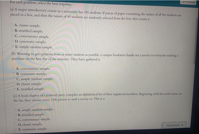 Solved Tam finished For each problem, select the best | Chegg.com