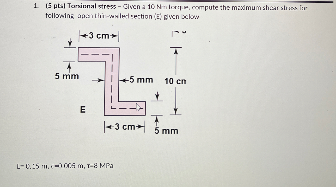 Solved ( 5 ﻿pts) ﻿Torsional stress - ﻿Given a 10 ﻿Nm torque, | Chegg.com
