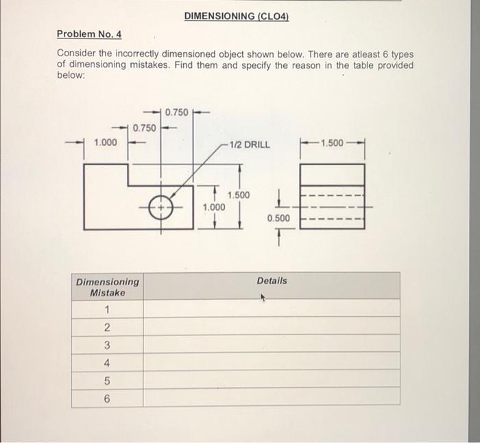Solved DIMENSIONING (CLO4) Problem No. 4 Consider the | Chegg.com