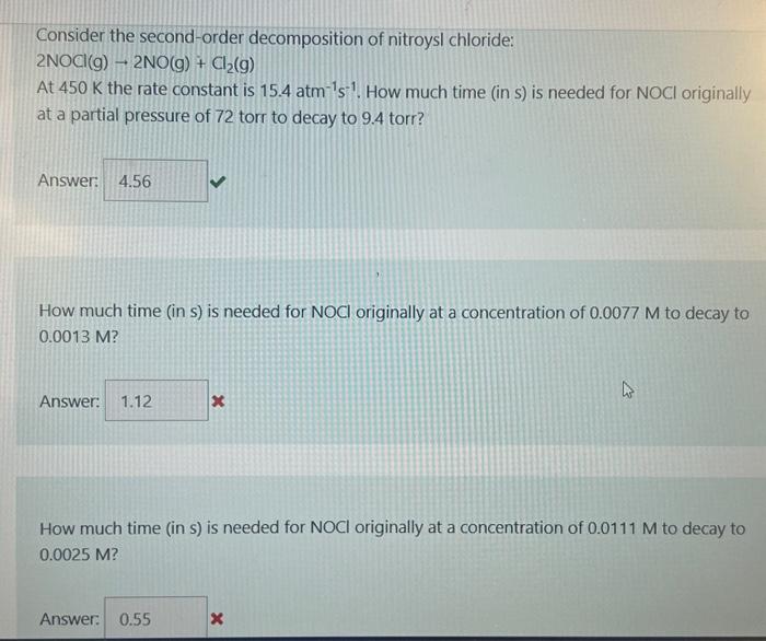 Solved Consider the second-order decomposition of nitroysl | Chegg.com