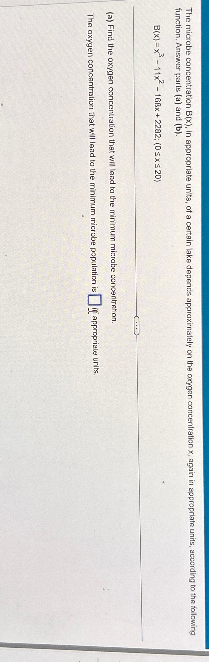Solved The microbe concentration B(x), ﻿in appropriate | Chegg.com