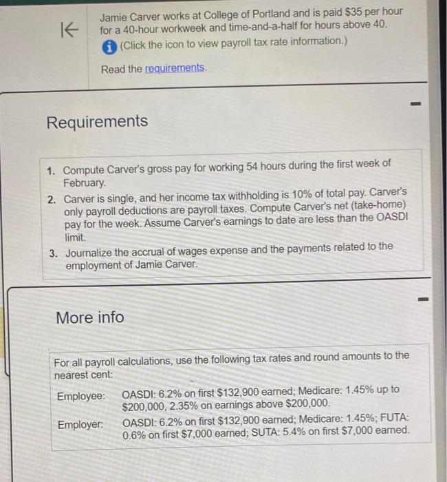 Solved Jamie Carver works at College of Portland and is paid | Chegg.com