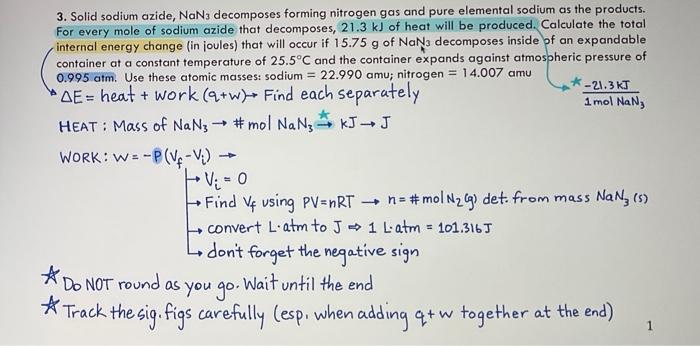 3. Solid sodium azide, NaN3 decomposes forming | Chegg.com