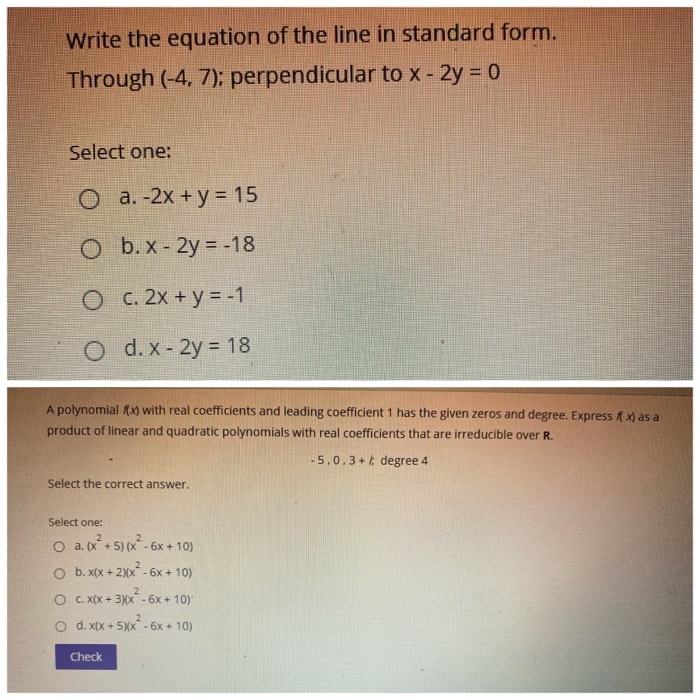 Solved Write the equation of the line in standard form. | Chegg.com