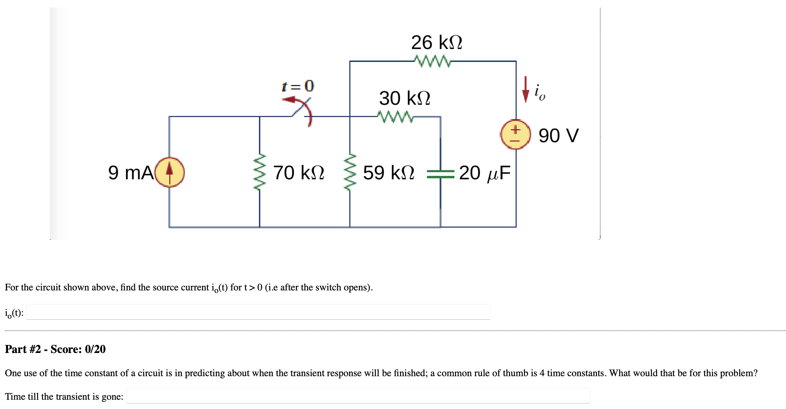 Solved Part \#2 - ﻿Score: 0/20 ﻿One use of the time constant | Chegg.com