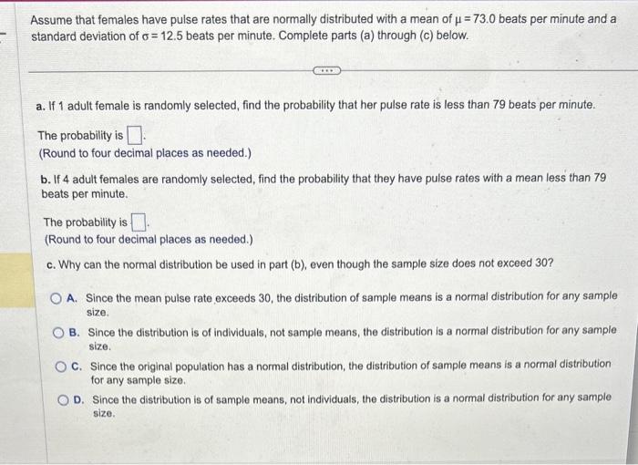 Solved Assume that females have pulse rates that are | Chegg.com
