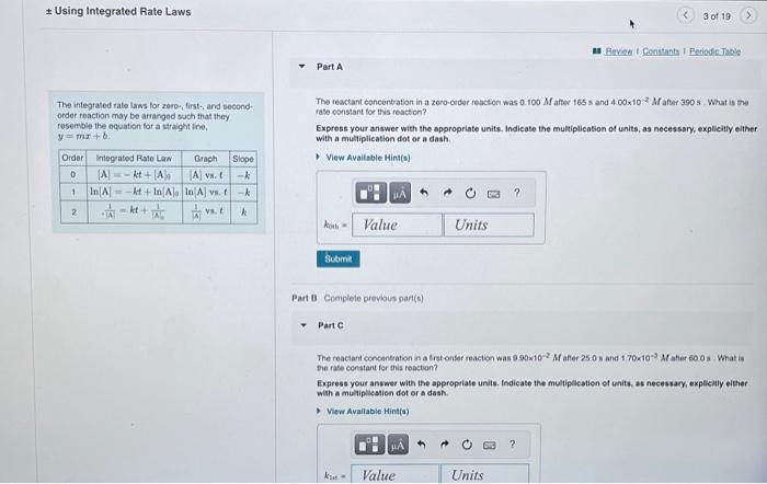 Solved \pm Using Integrated Rate Laws The integrated rate | Chegg.com