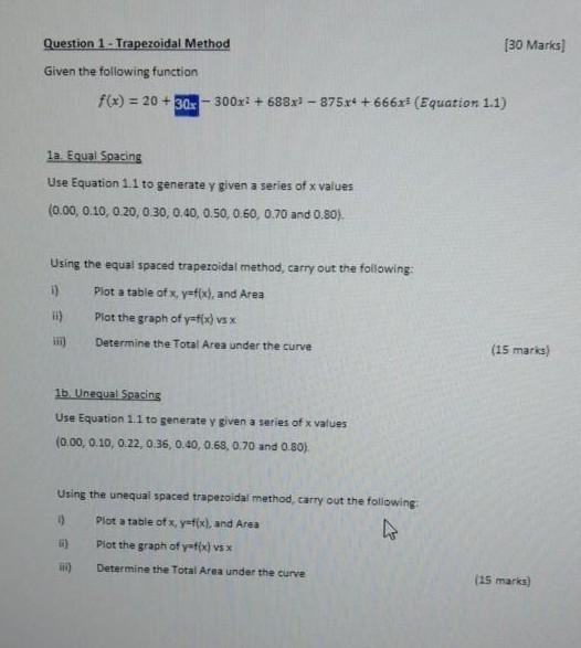 Solved Question 1-Trapezoidal Method Given the following | Chegg.com
