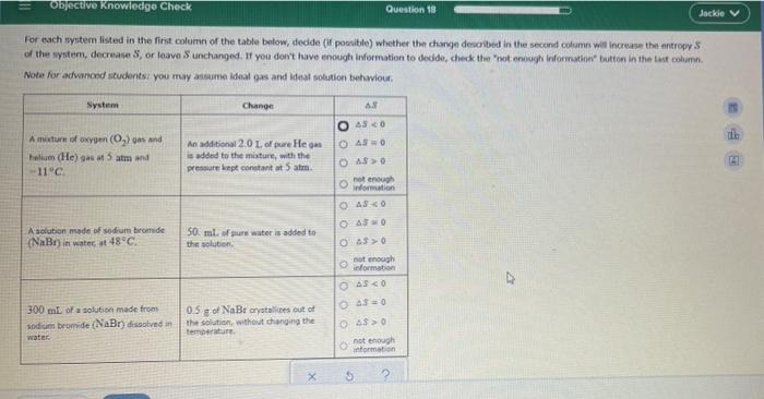 Solved Objective knowledge Check Question 18 Jackie For each | Chegg.com