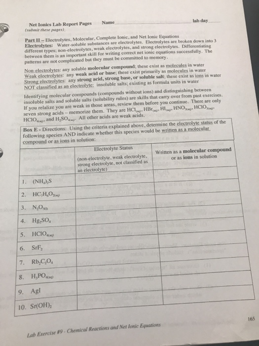 Solved Net Ionics Lab Report Pages who these pages) Name lab | Chegg.com