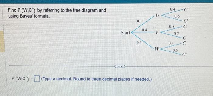 Solved Find P(W∣C′) by referring to the tree diagram and | Chegg.com