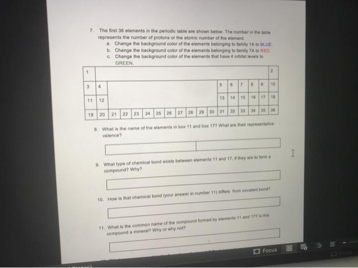 Solved 7 The first 36 elements in the periodic table are | Chegg.com