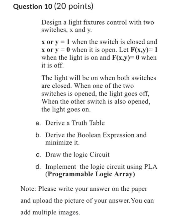 Solved Question 10 (20 points) Design a light fixtures | Chegg.com