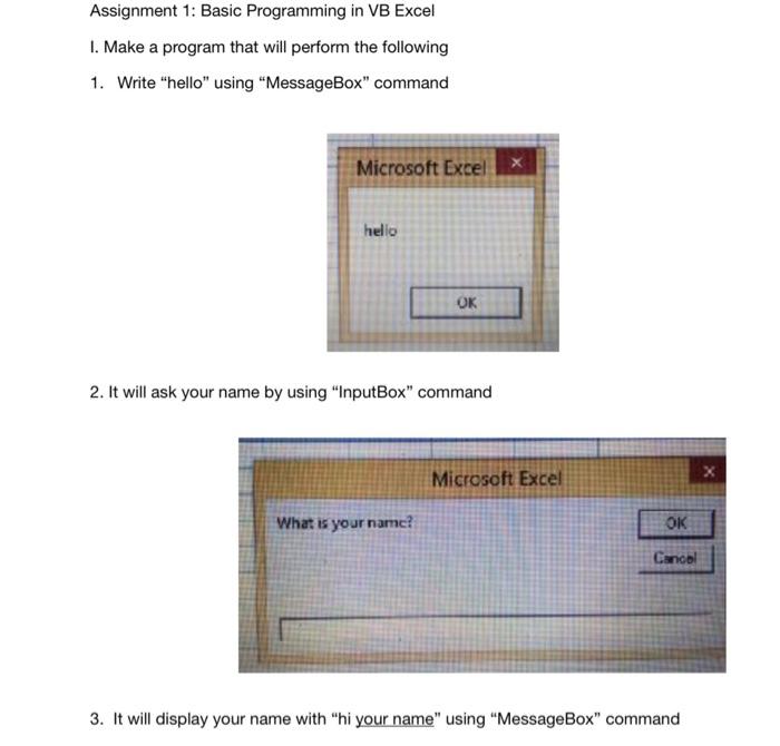 Solved Assignment 1 Basic Programming In Vb Excel 1 Make A 5546