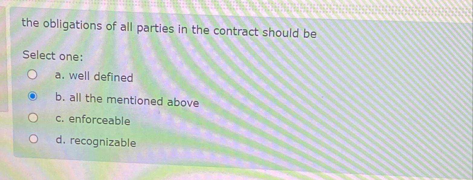 Solved the obligations of all parties in the contract should | Chegg.com
