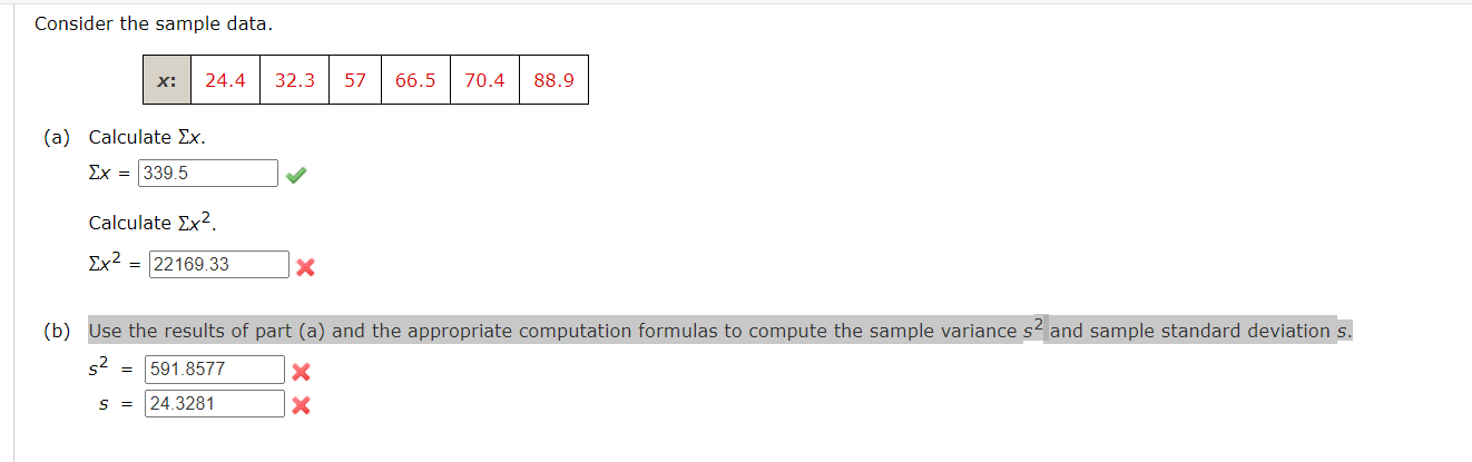 Solved Consider the sample data.(a) ﻿Calculate | Chegg.com