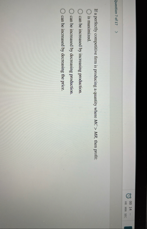 Solved 0014 -HR MIN SECQuestion 7 ﻿of 17If a perfectly | Chegg.com