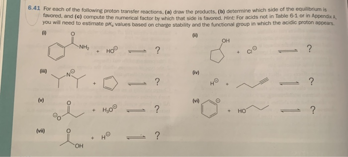 Solved 6.41 For each of the following proton transfer | Chegg.com