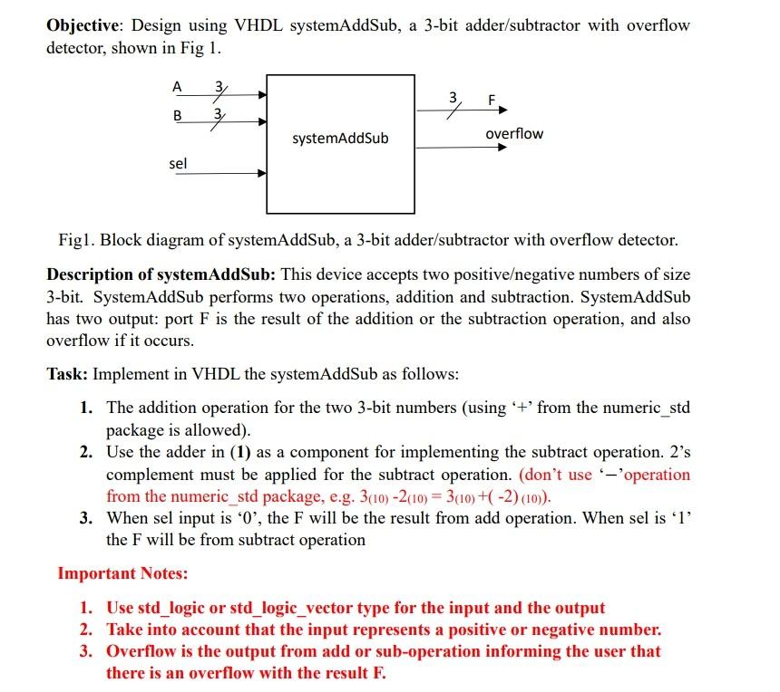 Solved Objective: Design using VHDL systemAddSub, a 3-bit | Chegg.com Solved Objective: Design using VHDL systemAddSub, a 3-bit | Chegg.com