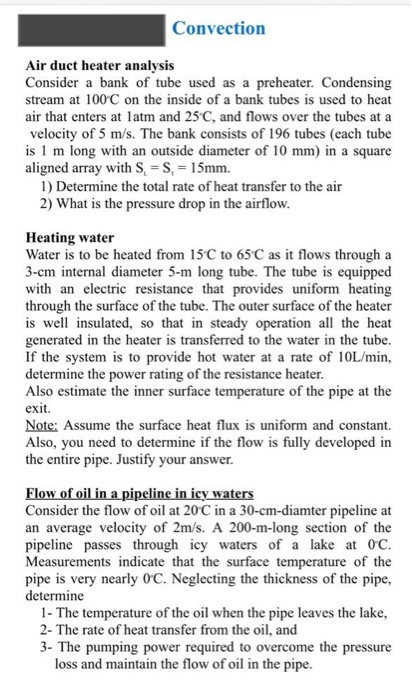 Solved Convection Air duct heater analysis Consider a bank | Chegg.com