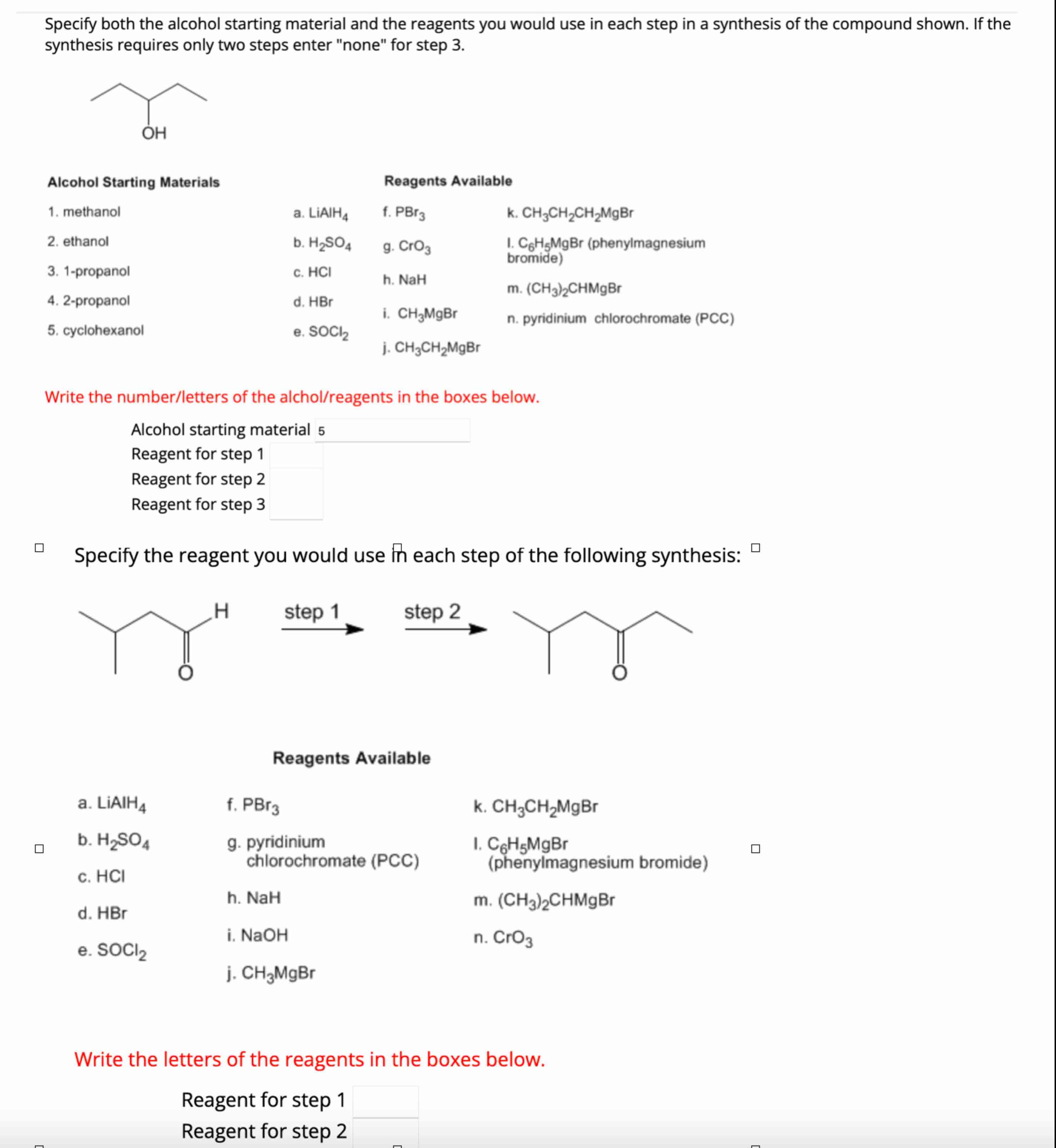 Solved 1. ﻿Specify both the alcohol starting material and | Chegg.com