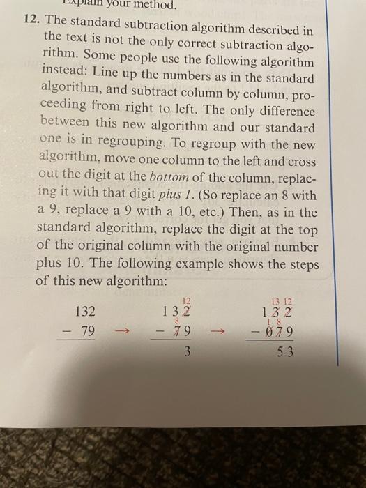 Solved your method. 12. The standard subtraction algorithm | Chegg.com