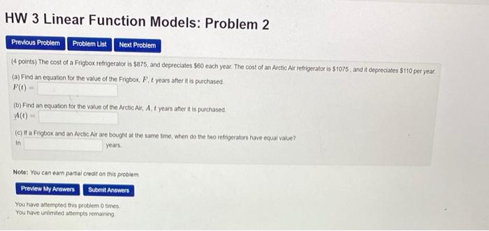 Solved Hw 3 Linear Function Models Problem 2 Previous 