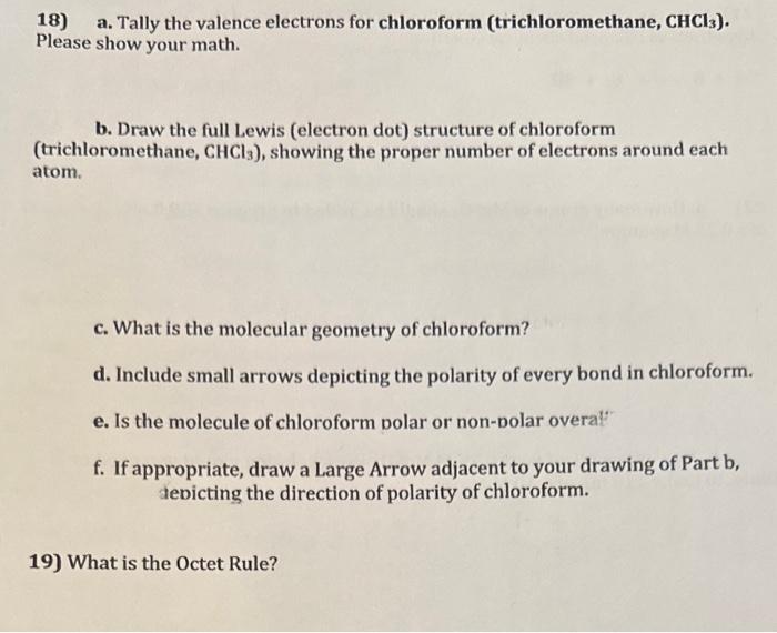 Solved 18) a. Tally the valence electrons for chloroform | Chegg.com