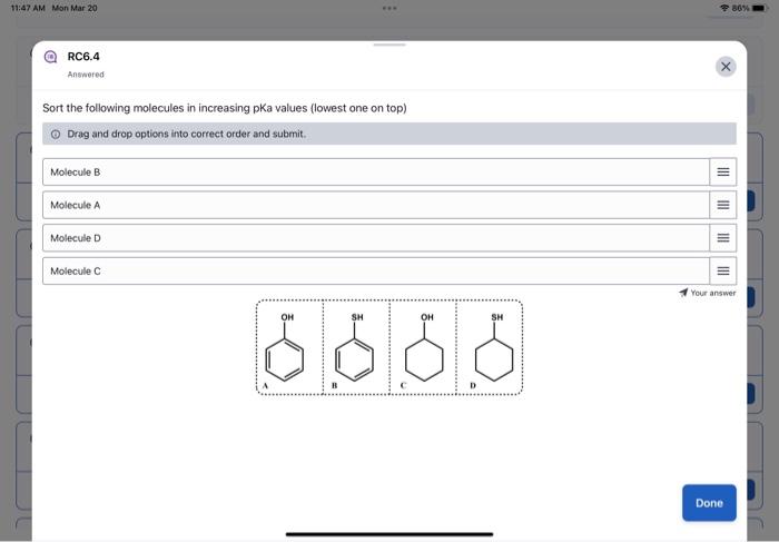 Solved RC6.4 Ansieved Sort the following molecules in | Chegg.com
