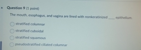 Question 9 (1 ﻿point)The mouth, esophagus, and vagina | Chegg.com