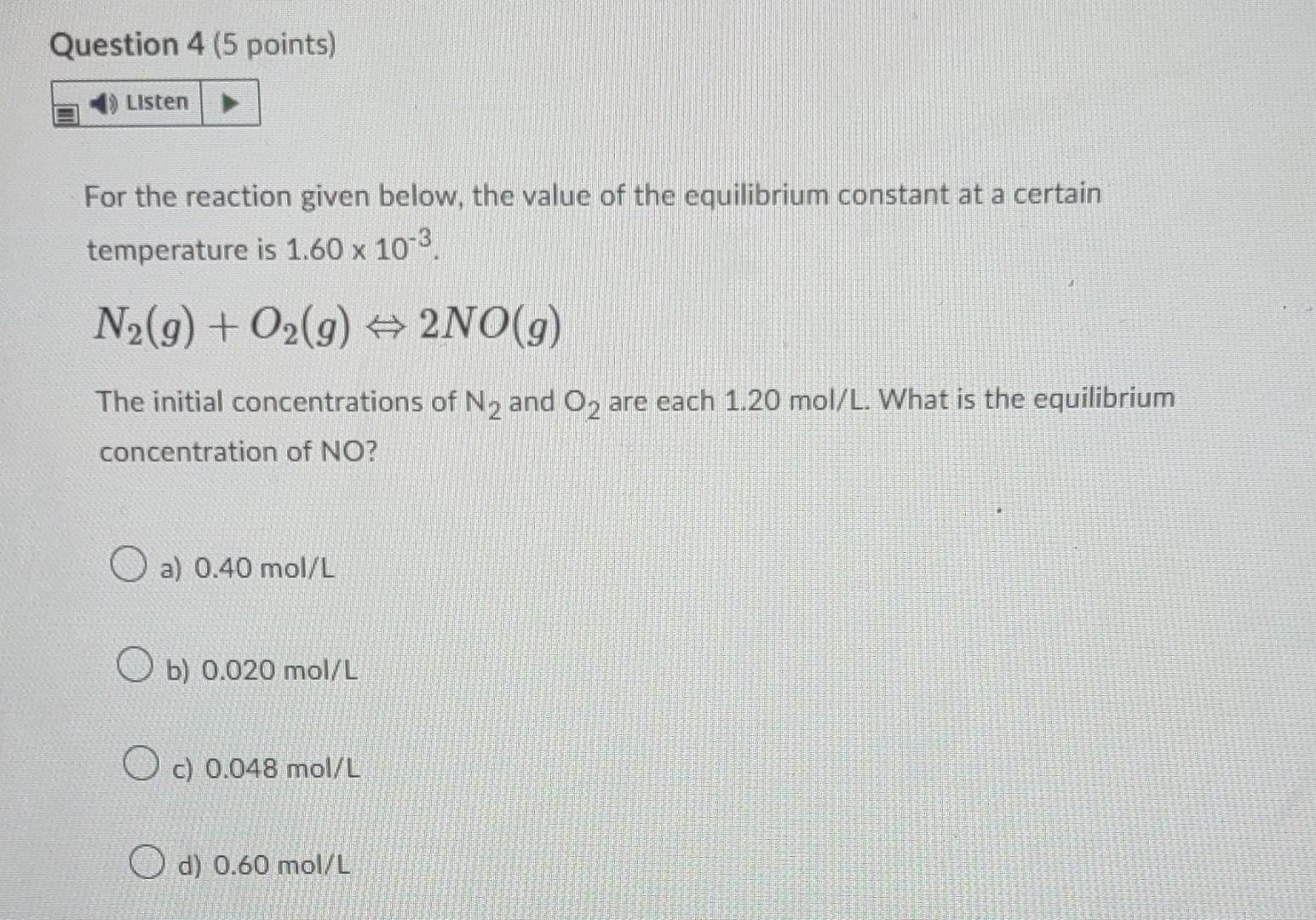 Solved For the reaction given below, the value of the | Chegg.com