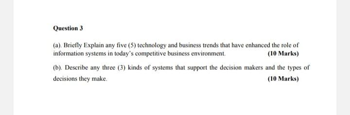 Solved (a). Briefly Explain any five (5) technology and | Chegg.com