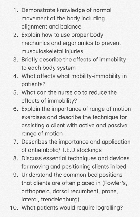 Solved 1. Demonstrate knowledge of normal movement of the | Chegg.com